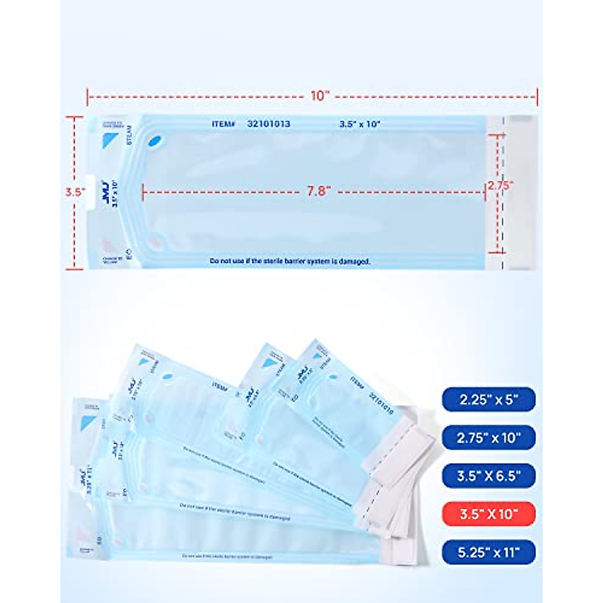 JMU Self Sealing Sterilization Pouches 3.5" x 10" (3.5x9) Autoclave Sterilizer Bags, 200/Box