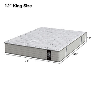 Yuewanshun King Mattress, 12 Inch Hybrid King Size Mattress Individual Pocket Spring with Memory Foam, Mattress in a Box, Medium Firm, Pressure Relief and Motion Isolation, CertiPUR-US,76"*80"*12"