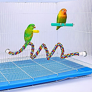 Mogoko Flexible Rope Bungee Bird Perch with 2Pcs Rough Sticks Bird Toy Birdcage Stands for Parrots Parakeets Cockatiels Conures Macaws Love Birds
