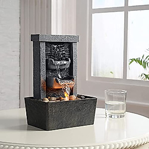 GOSSI Home Décor 10.3 in Indoor Waterfall Fountain Relaxation High Pressure Water Pumps Tabletop Fountain Nature Feeling Water Fountains with Reflective Lighting/River Rocks Home/Office Decoration