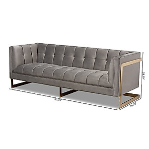 Pemberly Row 17.3" Modern Velvet Fabric Upholstered Sofa in Gray/Gold