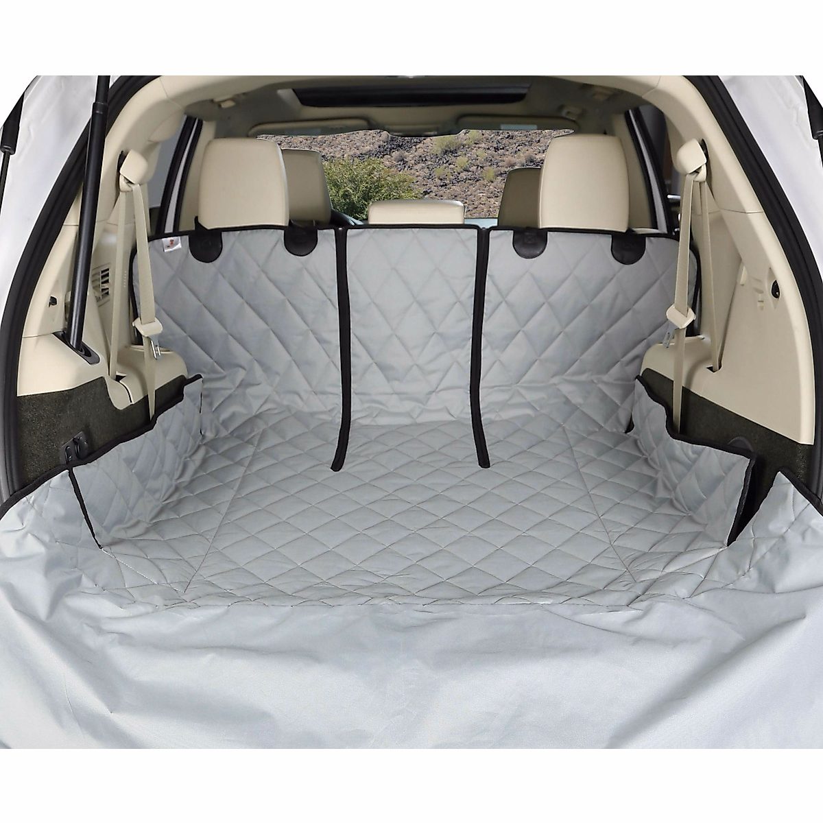 4Knines SUV Cargo Liner, Trunk Protector for Vehicles, Durable Cargo Mat for SUV, Compatible with 60/40 Split Seats & Armrest Pass-Through, Waterproof, Easy to Clean, Non-Slip - Large Size, Grey