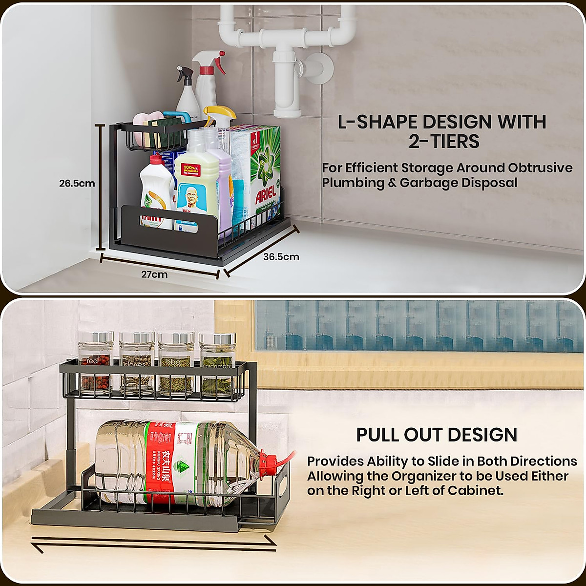 Under Sink Organizer, Pull Out Cabinet 2-Tier Sink Organizer for Small Bathroom Space for Home, Kitchen Laundry Room Organization, Bathroom Sink Shelf Cabinet Organizer, Rust-Resistant