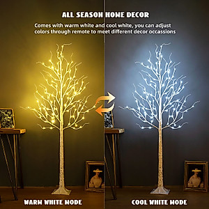 ZHOUDUIDUI Lighted Birch Tree, 6ft 96LED Birch Tree Lights,Artificial Twig Tree Light 9Modes Timer for Indoor Outdoor Christmas Halloween Easter Tree Home Party Wedding Decor,Warm & Cool White