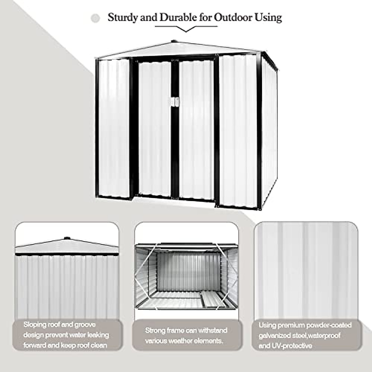 SUNCROWN Outdoor Backyard Garden Storage Shed 4X6 FT Yard Storage Tool with Sliding Door for Lawn Equipment Garden Backyard - White