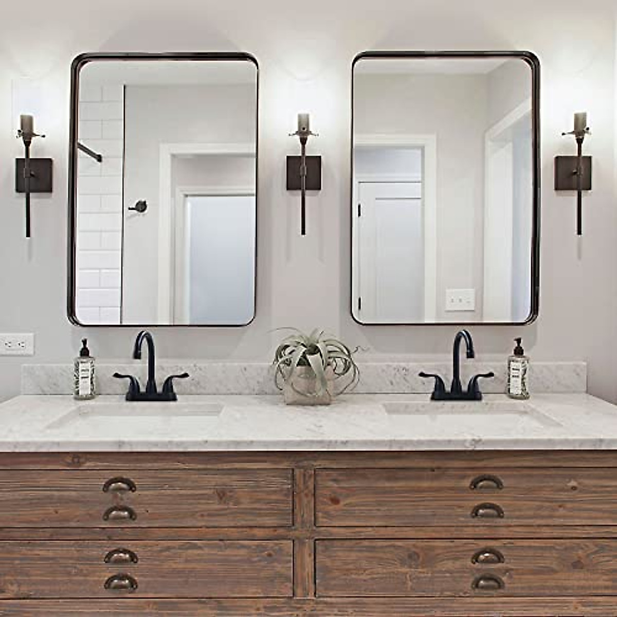 ARCORA Matte Black Bathroom Faucet, 2 Handle Basin Faucet, 4 Inch Centerset Bathroom Faucet with Drain Assembly and Supply Hoses, Bathroom Sink Faucet Black