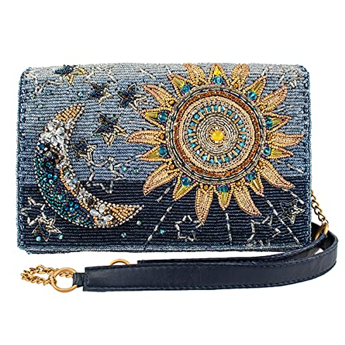 Mary Frances Solar System Beaded Sun and Moon Crossbody Clutch Handbag, Blue