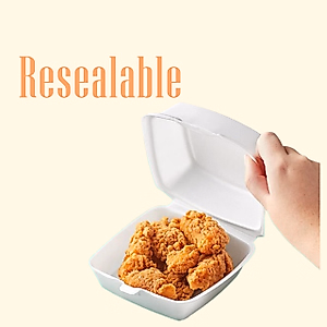 Mr. Miracle Foam Containers 6X6, Disposable Clamshell Styrafoam Containers for Food - Hinged Lid, 50 Count, Restaurant to Go Trays, Lunch Container with Recessed Lid for Stable Stack