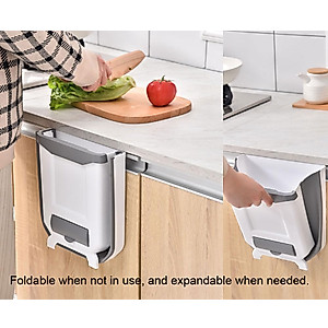 Hanging Kitchen Trash Can 2.4 Gallon White Plastic Collapsible Bin Wall Mounted for Cabinet Door, Perfect for Organizing Small Spaces in Your Home - Hang in Kitchen, Car, Bedroom, or Bathroom!