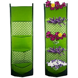MIYORI Indi- Deeper Bigger 5 Pocket Hanging Vertical Garden Wall Planter Yard Garden Home Decoration planters Pockets Fabric Felt Fence Indoor Wall Garden Planter Jardin Balcony Waterproof (Green)