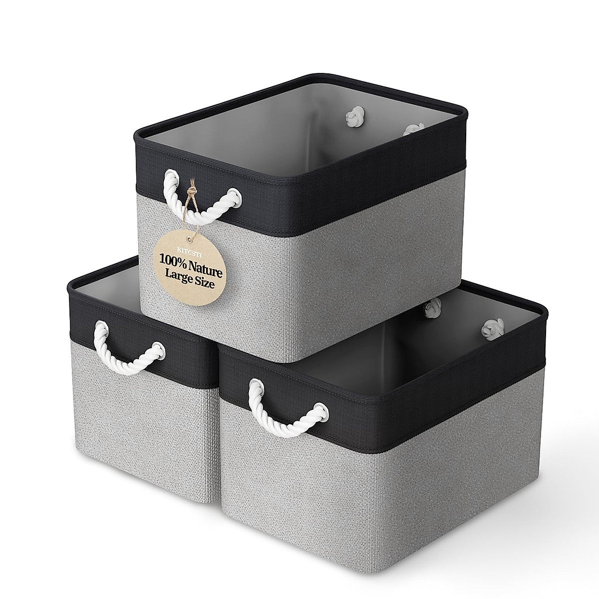 KITCSTI Fabric Storage Baskets for Shelves | Closet Storage Bins | Linen Cloth Baskets with Handle for Organizing