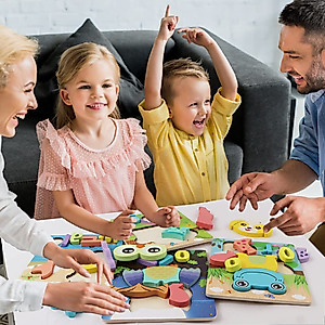 Toddler Puzzles, Wooden Toddler Puzzles Ages 1-3, Montessori Toys for 2-4 Year Old Boys Girls, 4 Pack Animal Shape Preschool Montessori Toys for Boys and Girls