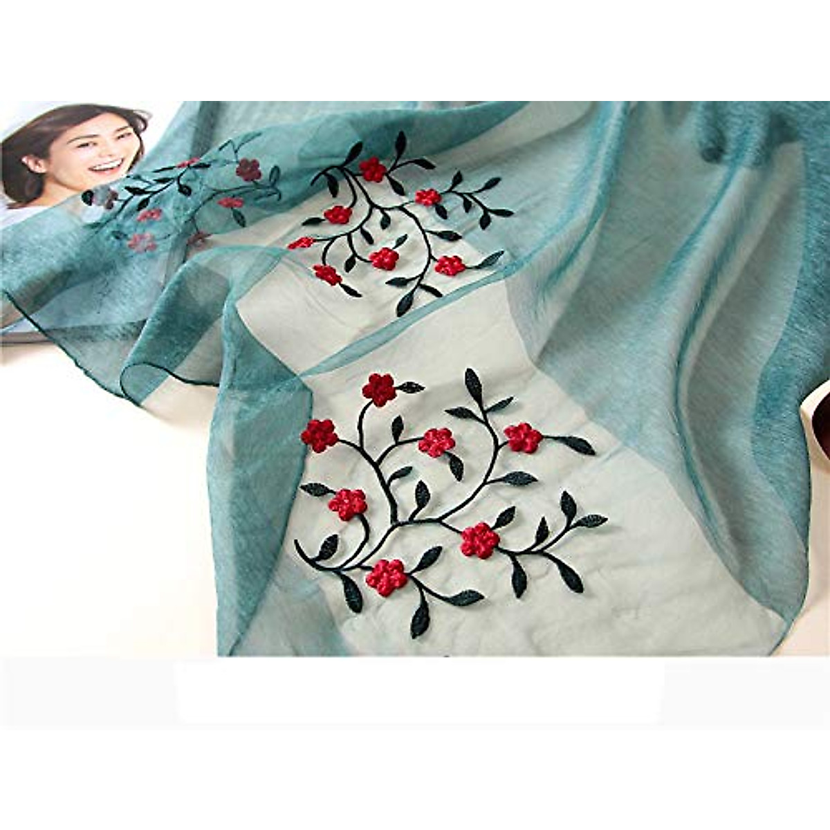 Alysee Women Soft Warm Silk&Wool Mixed Embroidered Scarf Shawl Headwrap Cyan