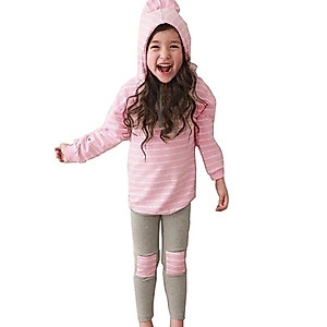 Ritatte Toddler Girl Fall Outfits Striped Hoodie Pants 2PCS Sweatsuit Set Kids Baby Winter Clothes Jogging Suits for 2-6Y (Pink, 110 (4T))