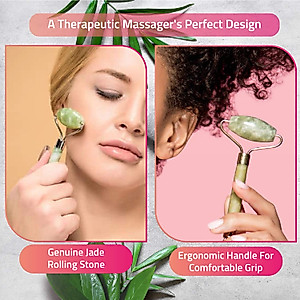 Cytari Chi Jade Rolling Kit 100% Natural Jade Roller | Anti Aging Massage and Lymph Drainage Tool for , Eye, Neck, Body |Wrinkles, and Fine Lines