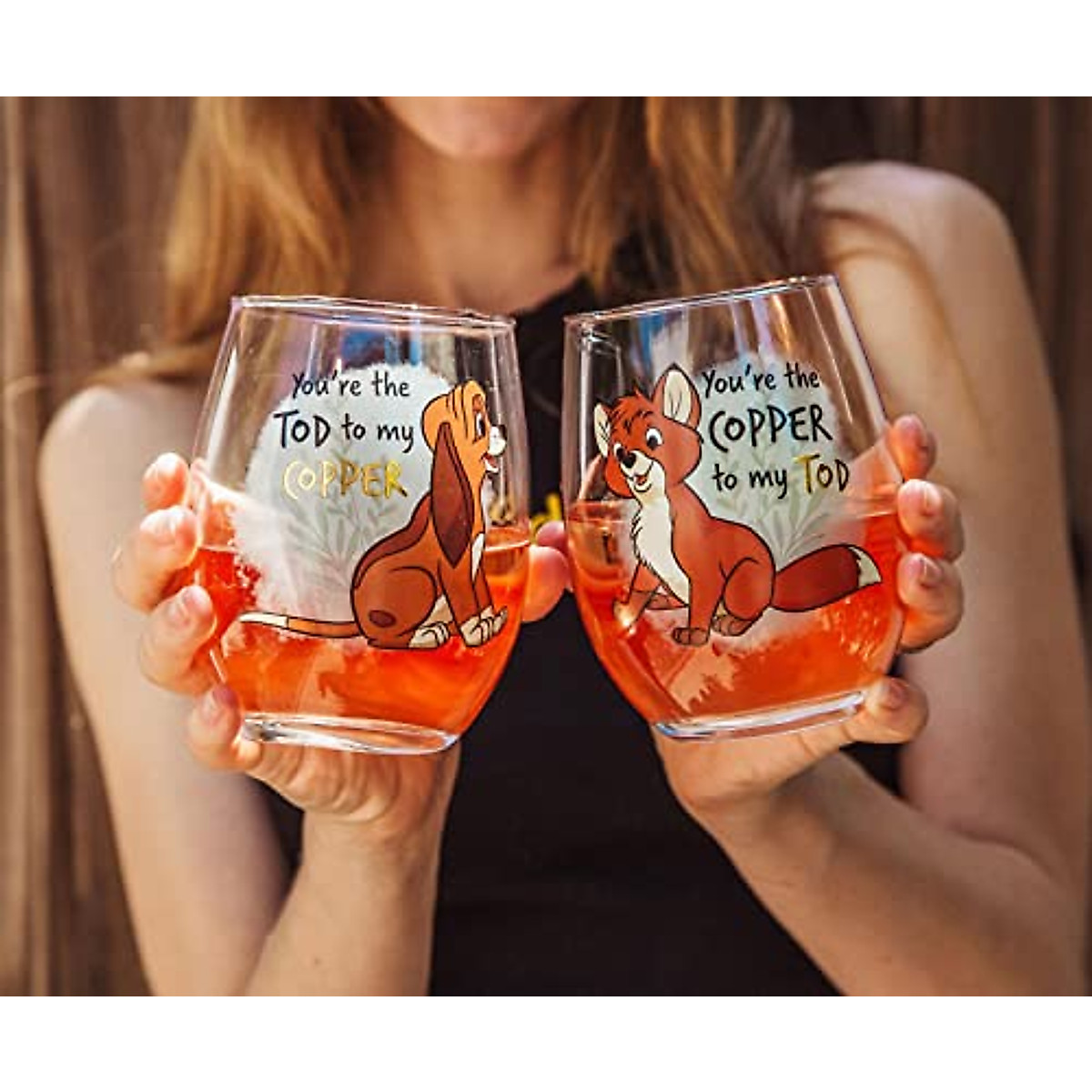 Disney The Fox and the Hound 20-Ounce Teardrop Stemless Wine Glass | Set of 2