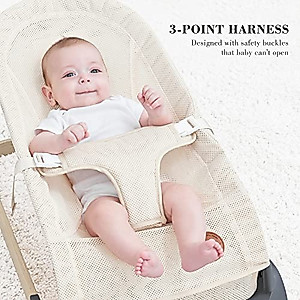 ANGELBLISS Baby Bouncer, Portable Bouncer Seat for Babies, Infants Bouncy Seat with Mesh Fabric, Natural Vibrations (Beige)