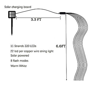 220LED Upgrade Solar Fairy Lights Outdoor Waterproof,11 Strand Solar Firefly Bunch Lights with 8 Flashing Modes Solar Waterfall Lights, Solar Watering Can Lights Garden Tent String Light (Warm White)