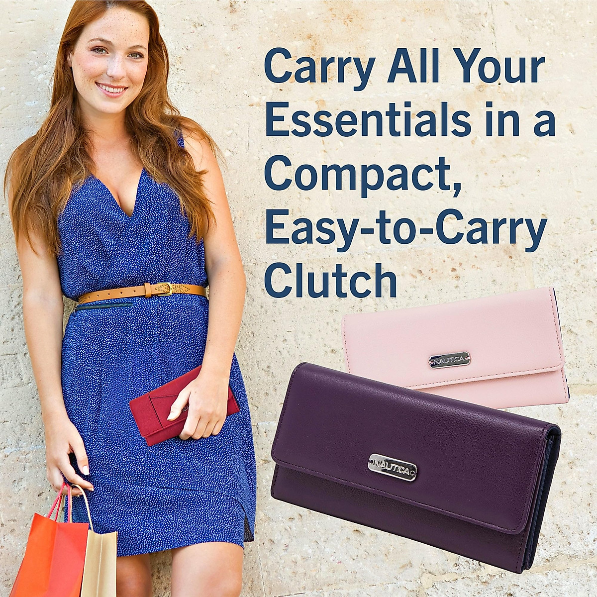 Nautica Money Manager RFID Slim Small Wallet for Women, Credit Card Holder with Coin Purse and Zipper Coin Pouch, Clutch Organizer in Plum