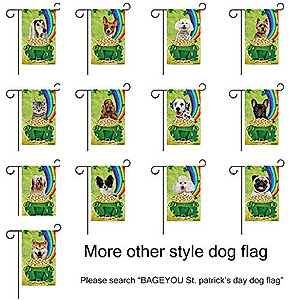 BAGEYOU Happy St.Patrick's Day Shamrock Garden Flag with My Love Dog Chihuahua Rainbow Gold Green Hat Decor Yard Banner 12.5X18 Inch Print Both Sides