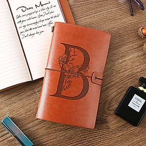 Booson Initial Leather Travel Journal Monogrammed Notebook Appreciation Gifts Refillable Personalized Diary Writing Notepad for Women Graduation Birthday Christmas (B)