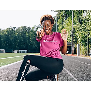 Champion, Authentic 7/8s, Moisture Wicking, Leggings for Women, 25", Black Script, Small