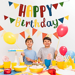 Happy Birthday Banner, Pennant Happy Birthday Sign, Reusable Felt Fabric Happy Birthday Garland, Red, Green and Yellow Birthday Banner for Kids Women Men Birthday Party Decorations