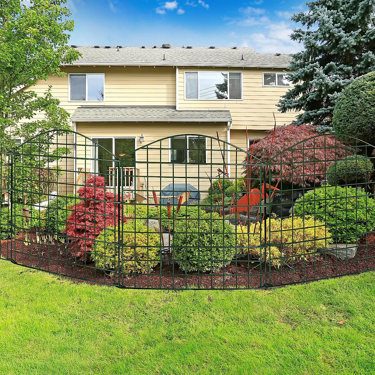 Thealyn Garden Fence 5 Panels 12.1ft (L) x 28in (H) Outdoor Rustproof Metal Dog Pet Fence Animal Barrier, Garden Fencing Panel Border for Yard Patio Flower Bed, Green