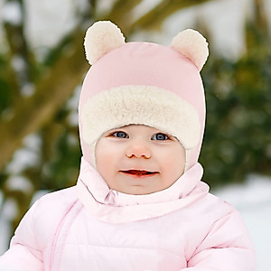Rising Star Baby Girl's & Boy Infant Winter Mittens Set Sherpa Lined with Earflaps-Newborn Trapper Hat 0-24 Months, Pink