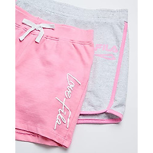 Fila Girls' Active Shorts - 2 Pack French Terry Sweat Shorts - Gym Running Performance Athletic Shorts (7-16), Size 7-8, Light Pink/Light Grey