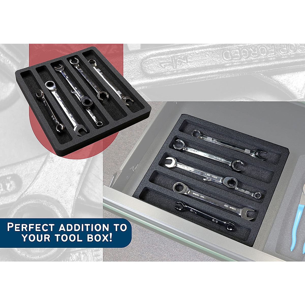 Polar Whale Tool Drawer Organizer Wrench Holder Insert Black Durable Foam Tray 5 Pockets Holds Wrenches Up to 10 Inches Long Fits Craftsman Husky Kobalt Milwaukee Many Others