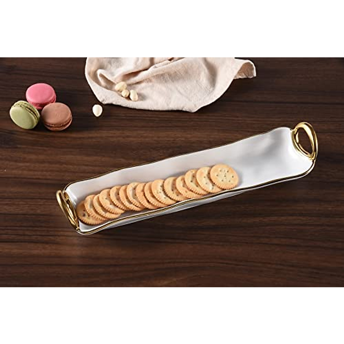 Pampa Bay Titanium-Plated Porcelain Golden Handles Cracker Tray, 14.25 x 3.25 x 2in