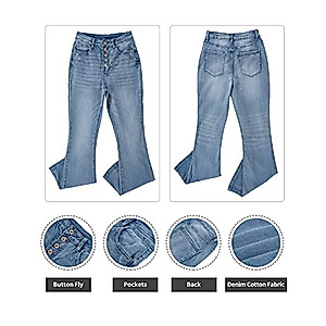 Koinshha Womens High Waisted Jeans Boyfriend Stretch Flare Casual Bootcut Denim Pants