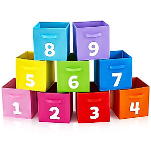 FillTouch 9 Pcs11 Inch Colorful Fabric Storage Bins Number Cubby Storage Bins with Handles Rainbow Storage Bins Classroom Book Storage Back to School Supplies Decorations for Office Home Organizer