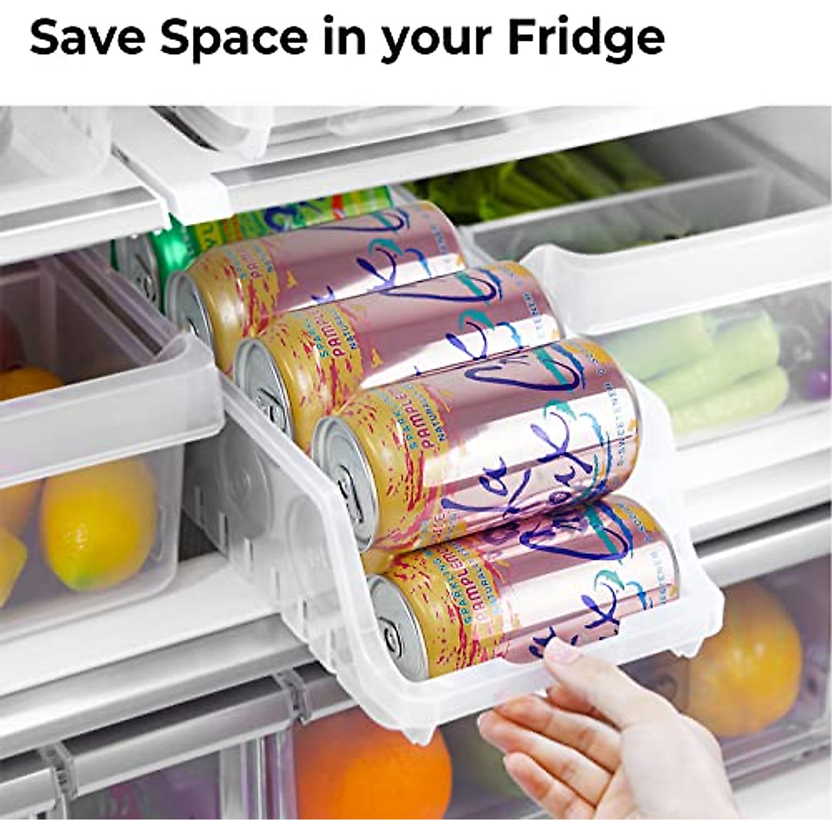 carrotez Soda Can Organizer 11-12 Standard Cans, Beverage Organizer for Refrigerator Pantry Freezer Kitchen Organization and Storage, Beverage Soda Dispenser Plastic BPA Free Storage Rack