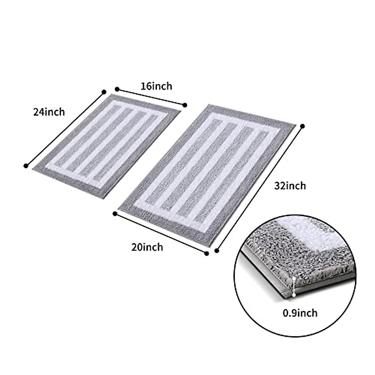 Vodiver Bathroom Rugs Mat for Bathroom Non Slip, Ultra Soft Washable and Gray Bath mats for Bathroom(20x32, Gray)