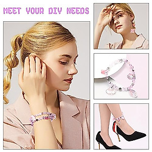 YUANZHIRUN Assorted Glass Beads for Jewelry Making, Half Pound Crystal Beads Bracelet Making Kit, Including Over 10 Shaped Glass Beads, Bicone Crystal Beads for DIY Crafts Necklaces (Pink Series)