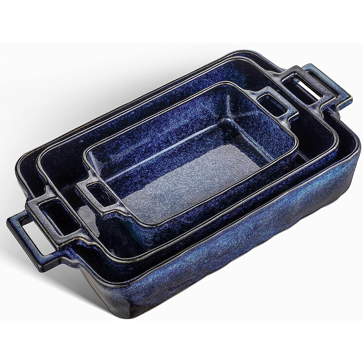 VICRAYS Ceramic Bakeware Set, Porcelain Rectangular Lasagna Pans Casserole Dish Set for Baking, Cooking, Kitchen, Cake Dinner, Banquet and Daily Use, 3 PCS, 15 x 8.5 Inches(Blue)