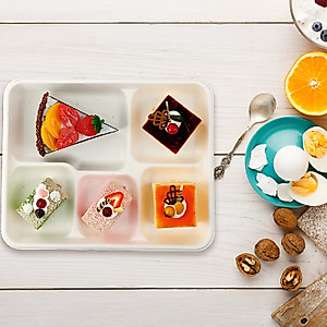 Vplus 100% Compostable 5 Compartment Plates 125 Pack Eco-Friendly Disposable Sugarcane 10 x 8 inch Bagasse School Lunch Tray Perfect for Boys and Girls