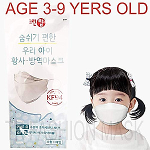 (Pack of 30) Evergreen Clean Top Premium 3D Disposable White Kids KF-94 Face Mask, Age 3-9 Old, 3-Layer Filters, Protective, Dust Mask, Individual Packs, Made in Korea.
