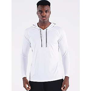 CADMUS Men's Workout Long Sleeve Fishing Shirts UPF 50+ Sun Protection Dry Fit Hoodies,1 Pack,096,White,Large