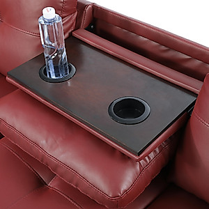 LOPOO Modern Red L-Shaped Sectional Couch, Button Tufted Upholstered Modular Faux Leather Large Sofas with Chaise Lounge, Living Room Furniture Sets w/Foldable Console and Cup Holders (Red)