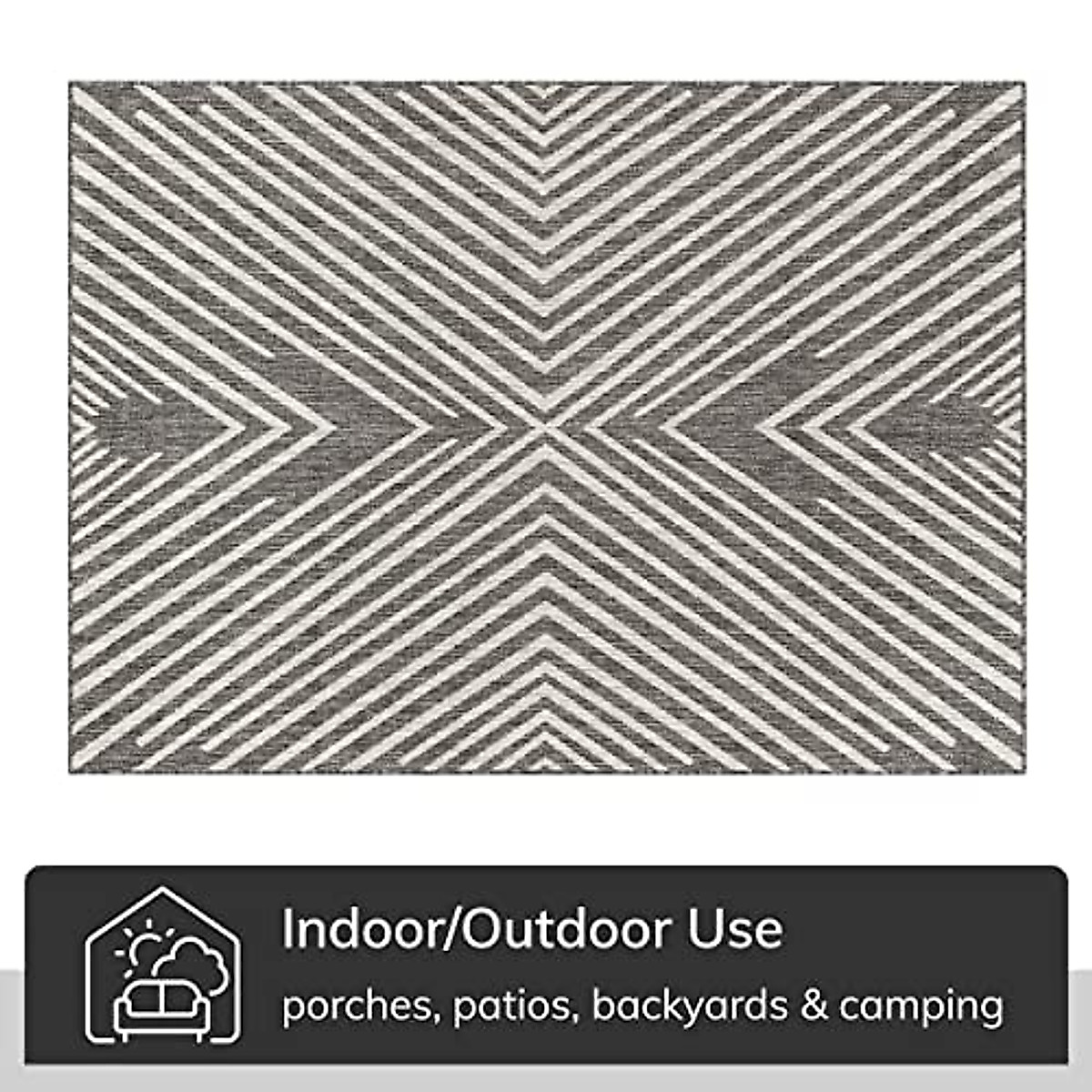 Well Woven Kesia Black Indoor/Outdoor Flat Weave Pile Chevron Stripes Geometric Pattern Area Rug 8x10 (7'10" x 9'10")