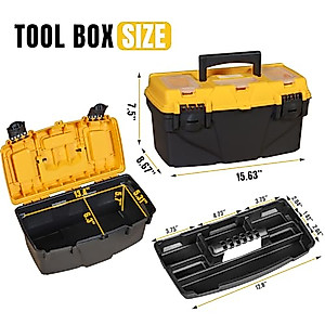 Torin 15.5" Plastic Storage Tool Box with Removable Tray,Small Toolbox Organizer With Screw Box, Black/Yellow ATRJH-3015T
