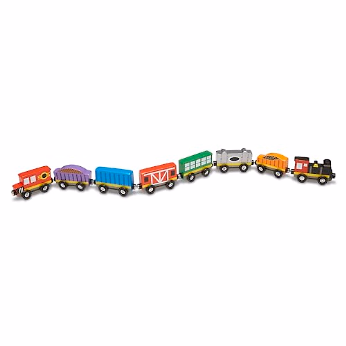 Melissa & Doug Wooden Train Cars (8 pcs) - Magnetic Train, Wooden Train Toys, Train Sets For Toddlers And Kids Ages 3+