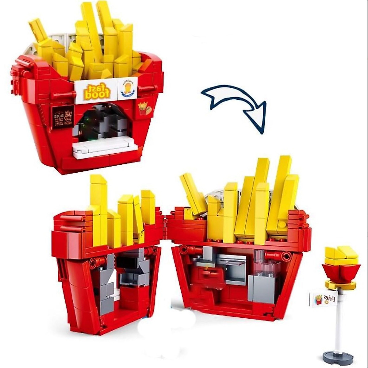 General Jim's Modular French Fry Food Court Building Blocks Brick Set: Fast Food Restaurant Construction Kit - 320pcs