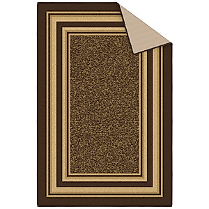 Ottomanson Ottohome Non-Slip Rubberback Bordered Design 3x5 Indoor Area Rug, 3'3" x 5', Brown