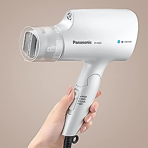 Panasonic nanoe Salon Hair Dryer with Oscillating Quick Dry Nozzle, Folding Hair Dryer for Travel and Home, 3 Airflow Settings for Easy Styling and Healthy Hair - EH-NA2C-W (White)