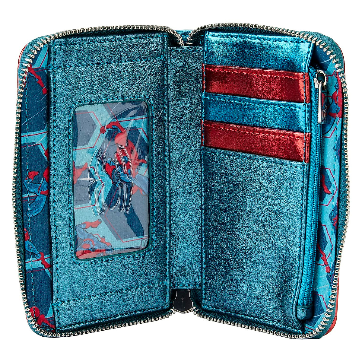 Loungefly Marvel Shine Spider-Man Cosplay Zip Around Wallet | Red & Blue Spiderman Pouch Standard