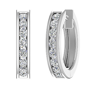 1/2 Carat Channel Diamond Hoop Earrings in 14K White Gold